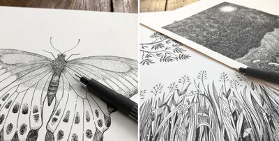 Teckna med tusch på Spinneriet Studieförbundet Vuxenskolan